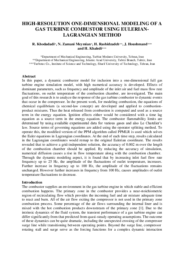 (PDF) High-Resolution One-Dimensional Modeling of a Gas Turbine ...