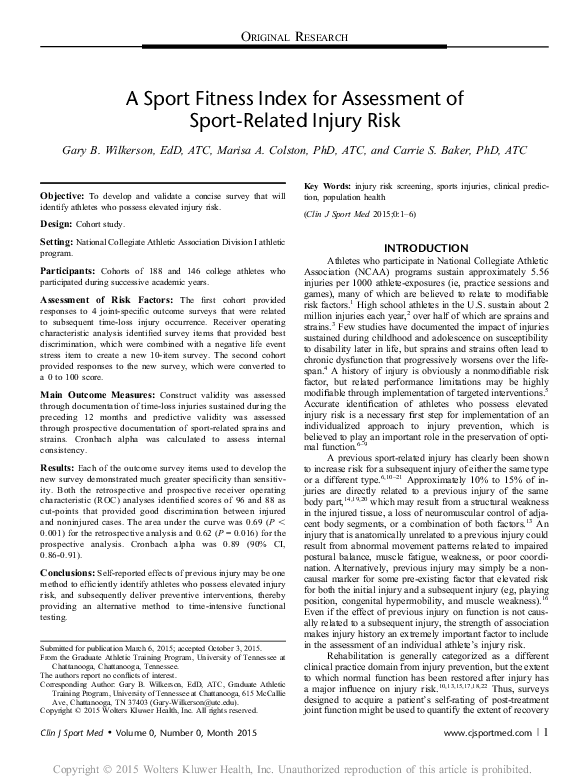 (PDF) A Sport Fitness Index for Assessment of Sport-Related Injury Risk