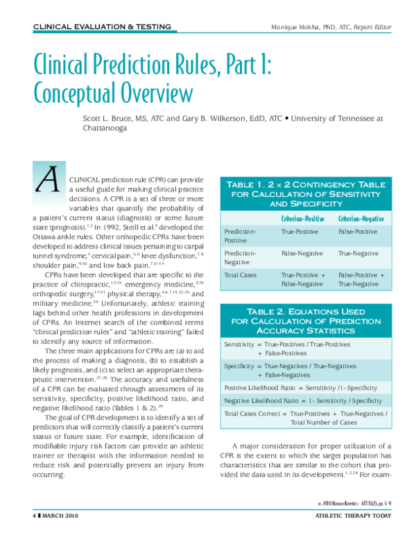 (PDF) Clinical Prediction Rules, Part 1: Conceptual Overview