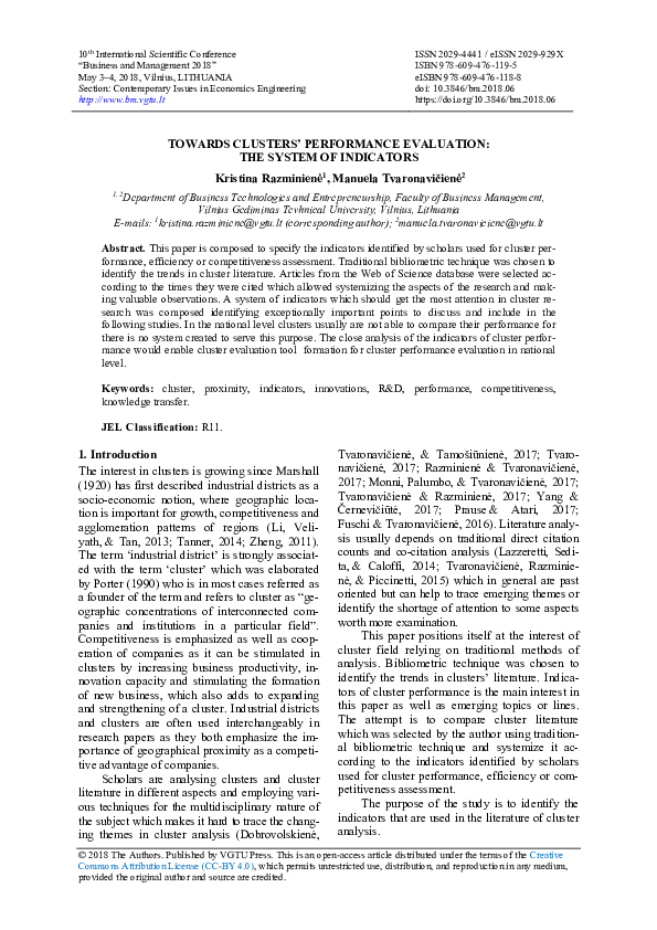 (PDF) Towards Clusters’ Performance Evaluation: The System of Indicators