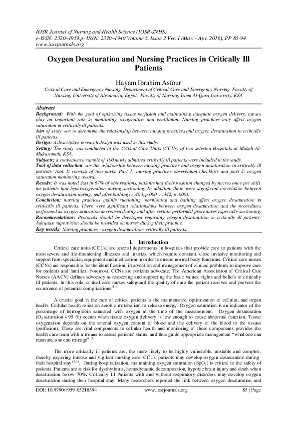 (PDF) Oxygen Desaturation and Nursing Practices in Critically Ill Patients
