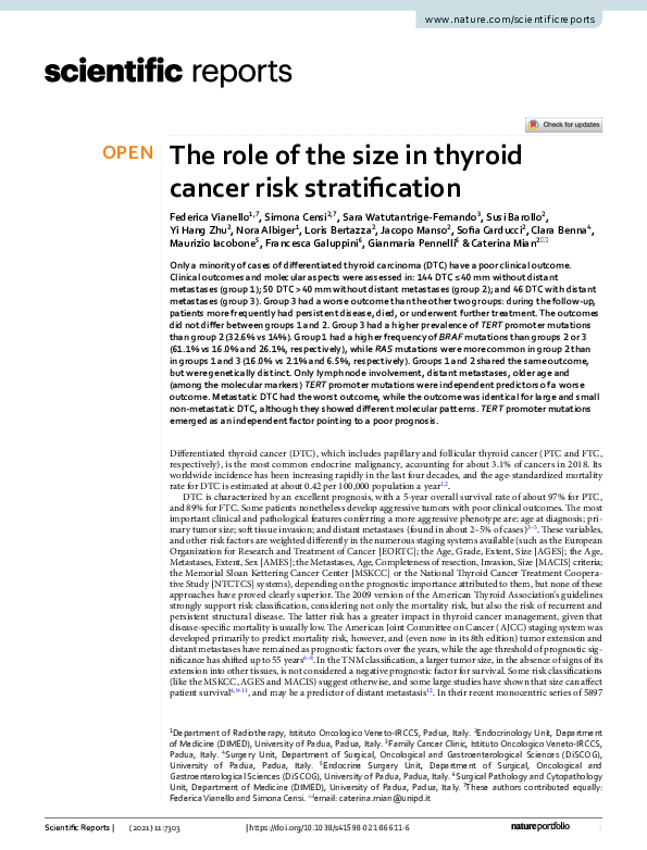 (PDF) The role of the size in thyroid cancer risk stratification
