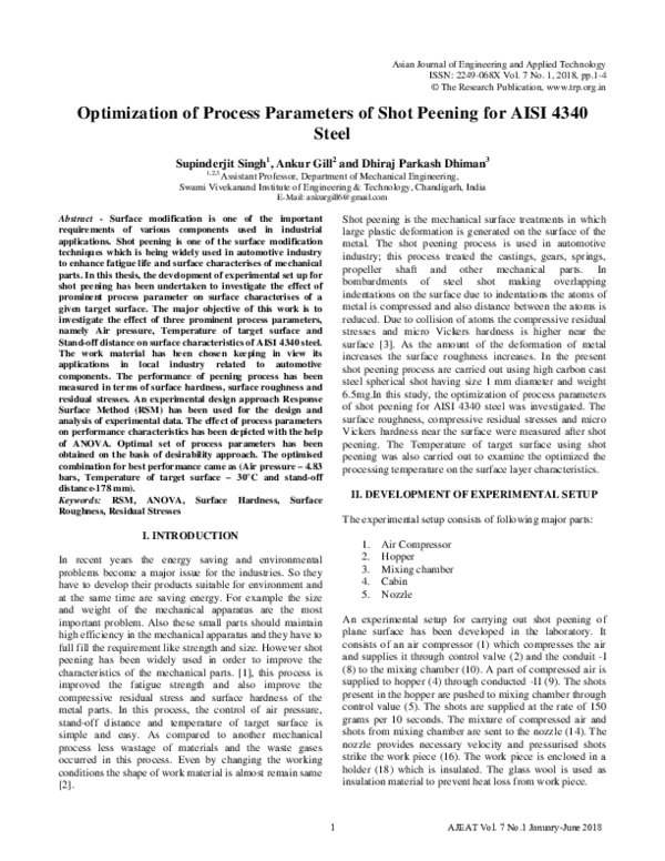 (PDF) Optimization of Process Parameters of Shot Peening for AISI 4340 ...
