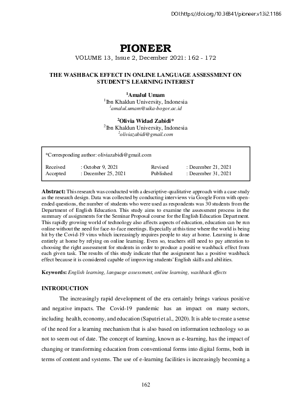 (PDF) The Washback Effect in Online Language Assessment on Student's ...
