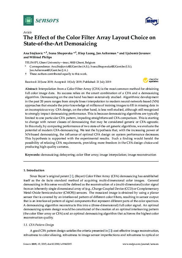 Pdf The Effect Of The Color Filter Array Layout Choice On State Of The Art Demosaicing