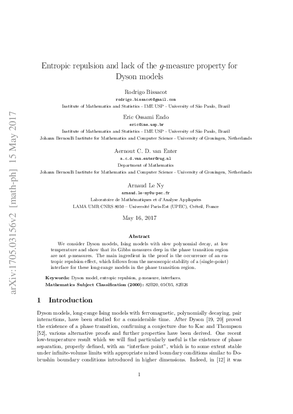 (PDF) Entropic Repulsion and Lack of the g-Measure Property for Dyson ...