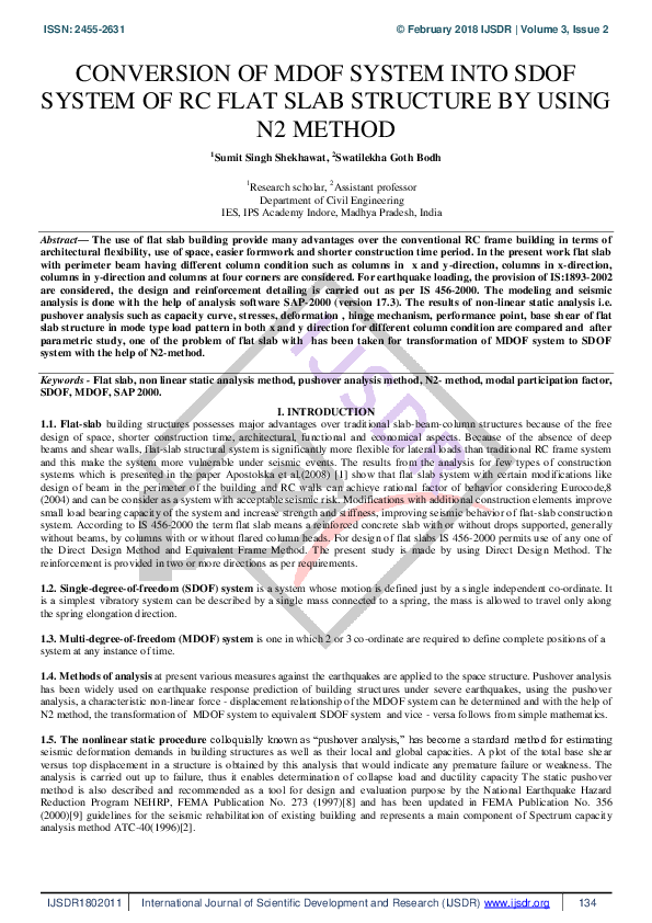 (PDF) Conversion of Mdof System Into Sdof System of RC Flat Slab Structure by Using N2 Method