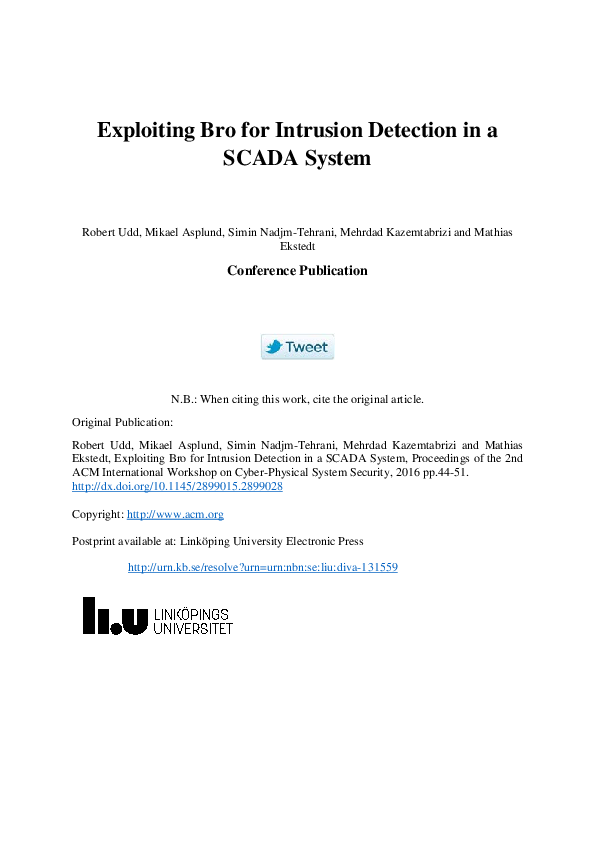 (PDF) Exploiting Bro for Intrusion Detection in a SCADA System