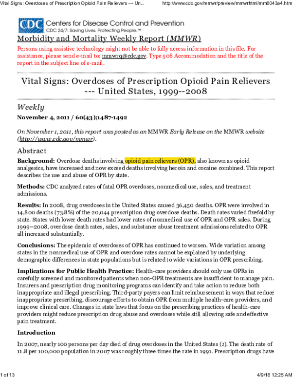 (PDF) Vital Signs: Overdoses of Prescription Opioid Pain Relievers and ...
