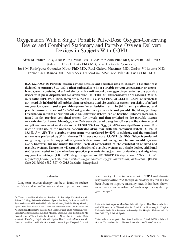 (PDF) Oxygenation With a Single Portable Pulse-Dose Oxygen-Conserving ...