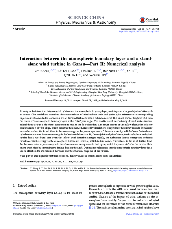 (PDF) Interaction between the atmospheric boundary layer and a stand-alone wind turbine in Gansu ...