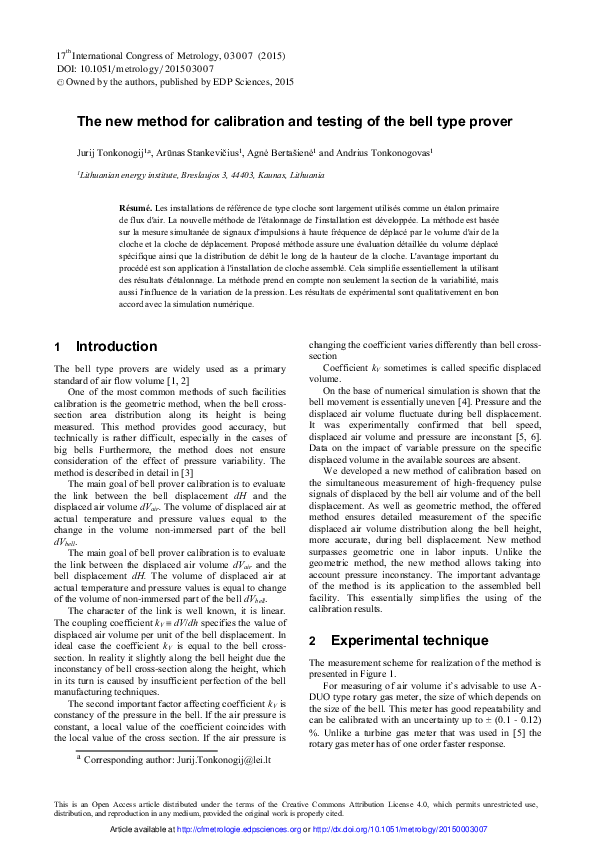 (PDF) The new method for calibration and testing of the bell type prover