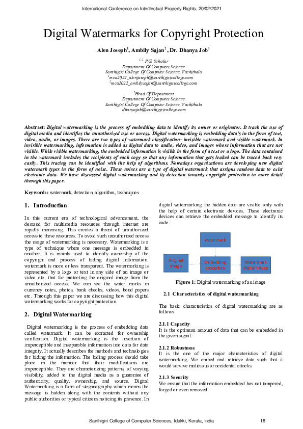 (PDF) Digital Watermarks for Copyright Protection