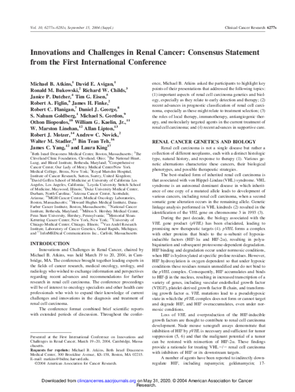 (PDF) Innovations and Challenges In Renal Cancer | Othon Iliopoulos ...
