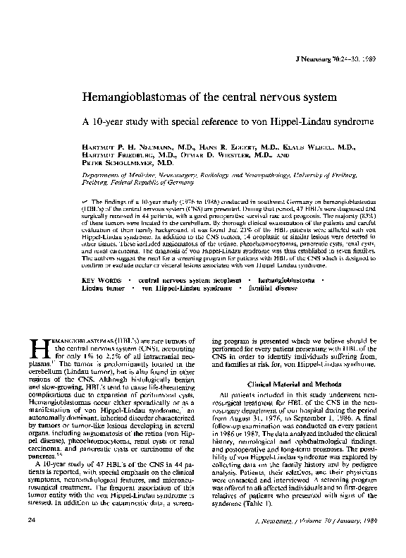 (PDF) Hemangioblastomas of the central nervous system