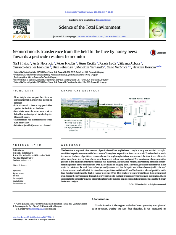 (PDF) Neonicotinoids transference from the field to the hive by honey ...