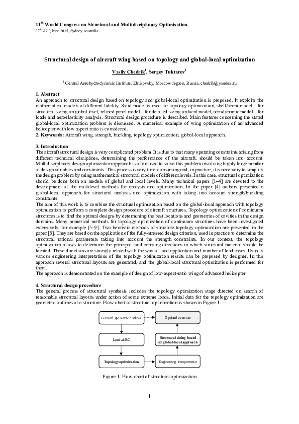 Pdf Structural Design Of Aircraft Wing Based On Topology And Global Local Optimization
