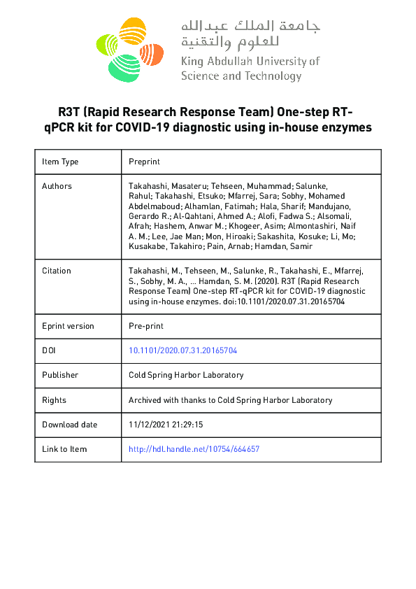 (PDF) R3T (Rapid Research Response Team) One-step RT-qPCR kit for COVID ...