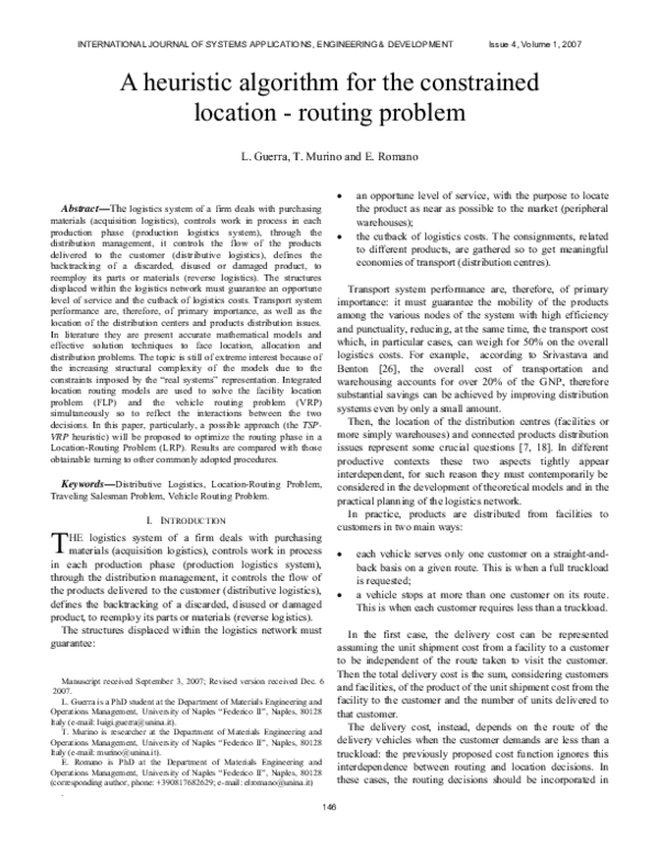 (PDF) A heuristic algorithm for the constrained location-routing problem