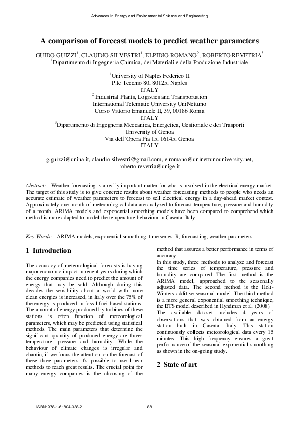 (PDF) A comparison of forecast models to predict weather parameters