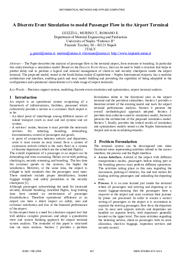 Pdf A Discrete Event Simulation To Model Passenger Flow In The