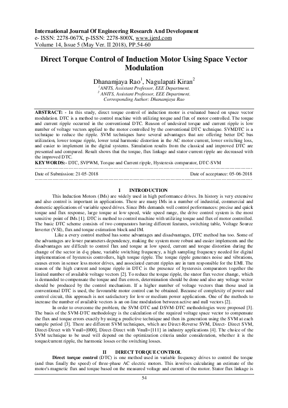 Pdf Direct Torque Control Of Induction Motor Using Space Vector Modulation