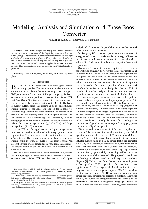 (PDF) Modeling, Analysis and Simulation of 4-Phase Boost Converter