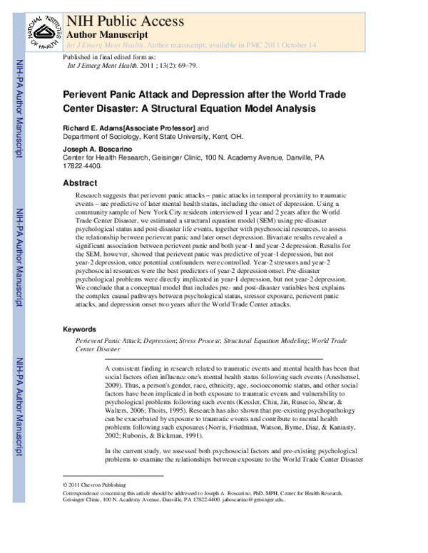 (PDF) Perievent panic attack and depression after the World Trade ...