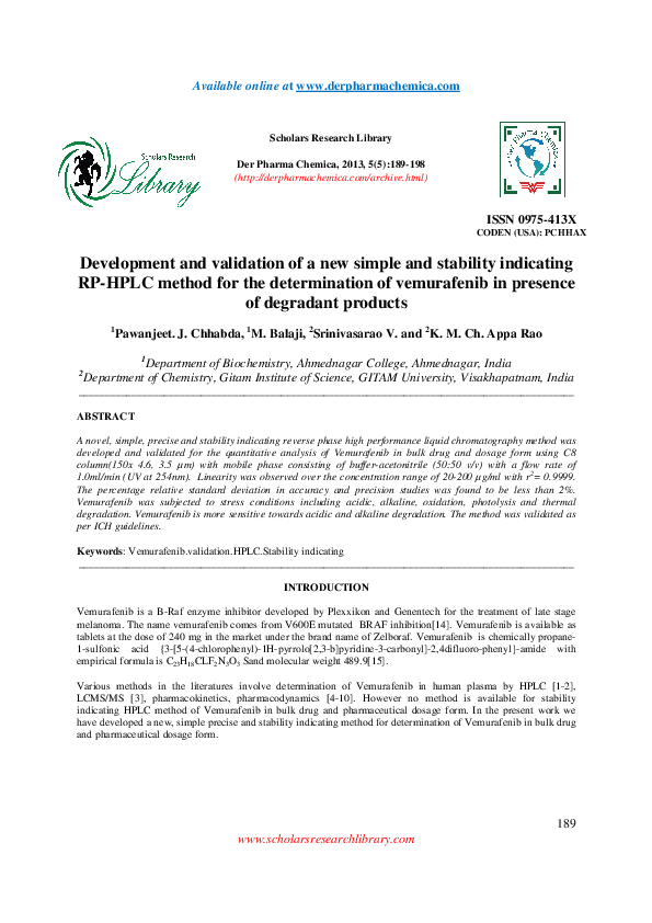 (PDF) Development and validation of a new simple and stability indicating RP-HPLC method for the ...