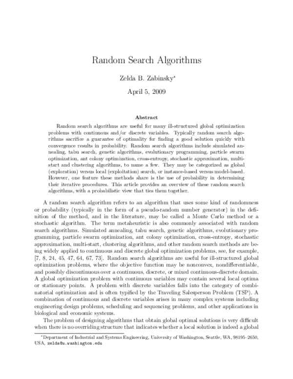 (PDF) Random Search Algorithms