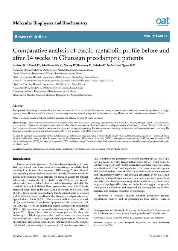 (PDF) Comparative analysis of cardio metabolic profile before and after ...