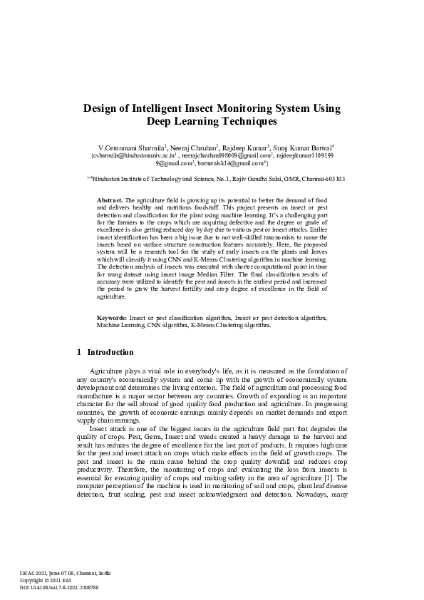 (PDF) Design of Intelligent Insect Monitoring System Using Deep Learning Techniques