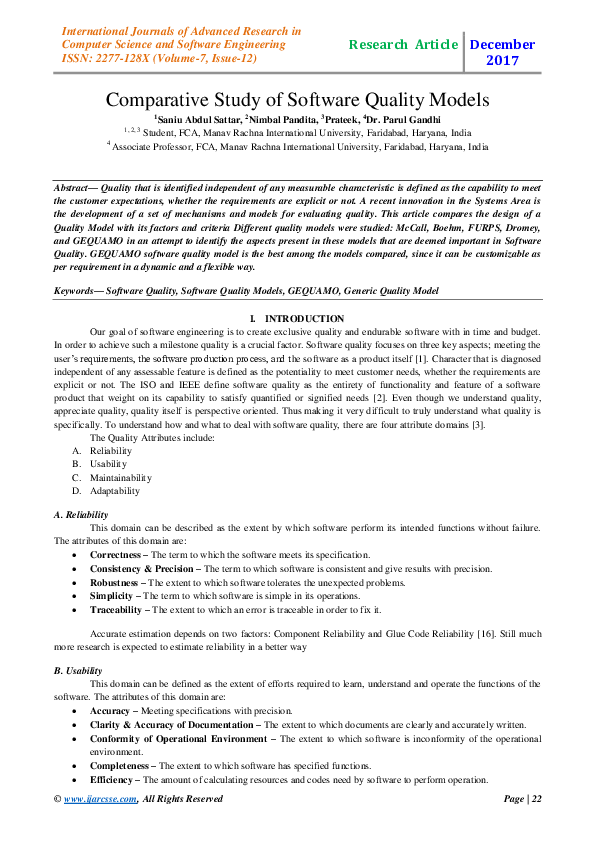 (PDF) A Comparison on Software Quality Models