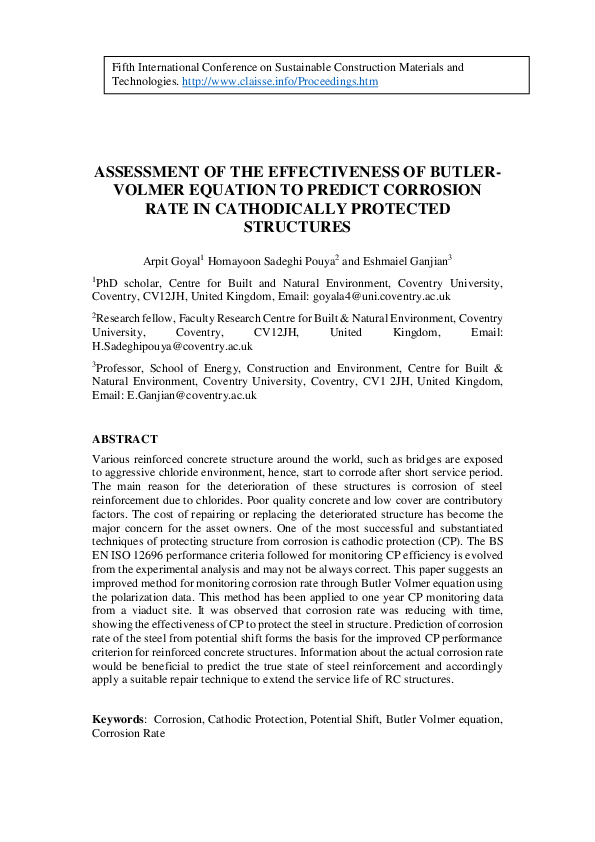 (PDF) Assessment of the effectiveness of Butler-Volmer equation to ...
