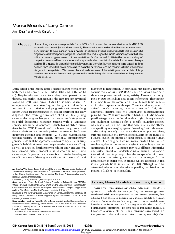 (PDF) Mouse models of lung cancer