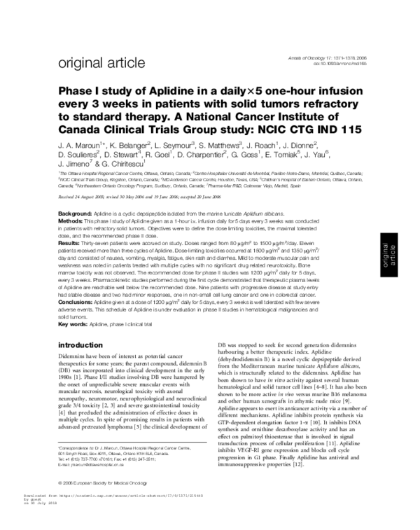 (PDF) Phase I study of Aplidine in a dailyx5 one-hour infusion every 3 ...