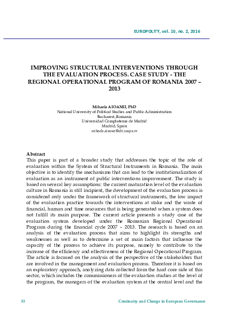 Improving Structural Interventions Through the Evaluation Process. Case Study - the Regional ...