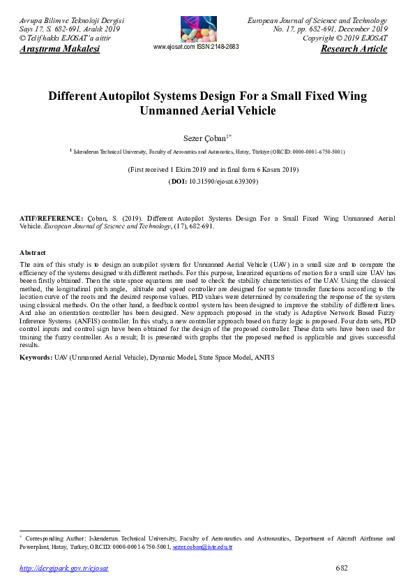 (PDF) Different Autopilot Systems Design For a Small Fixed Wing ...