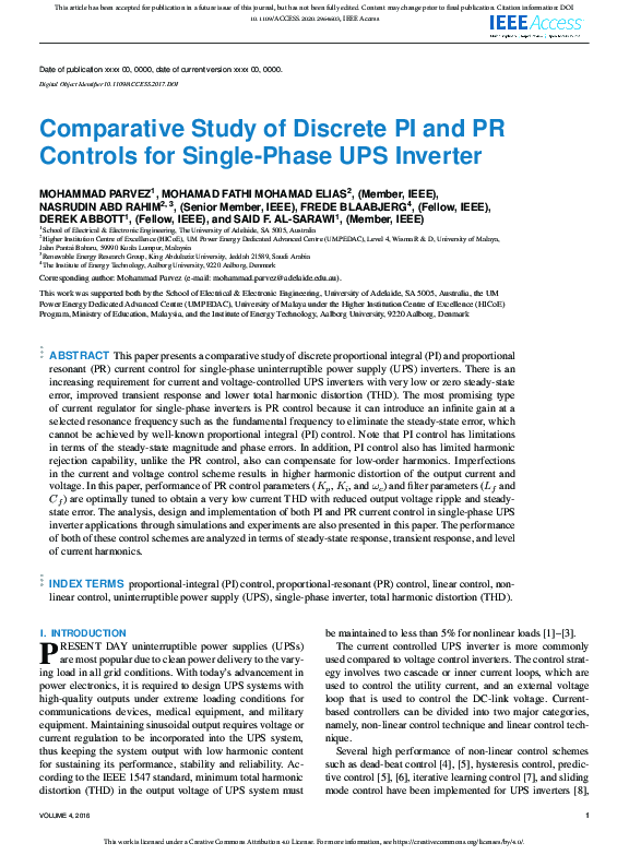 (PDF) Comparative Study of Discrete PI and PR Controls for Single-Phase ...