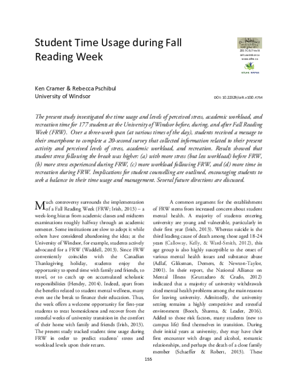 (PDF) Student Time Usage During Fall Reading Week