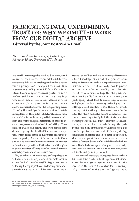 (PDF) Fabricating Data, Undermining Trust, or: Why We Omitted Work from ...