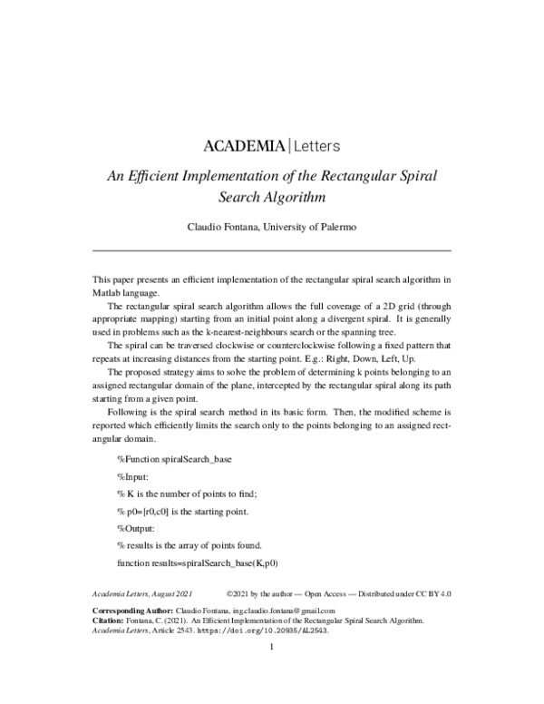 Pdf An Efficient Implementation Of The Rectangular Spiral Search Algorithm 9787