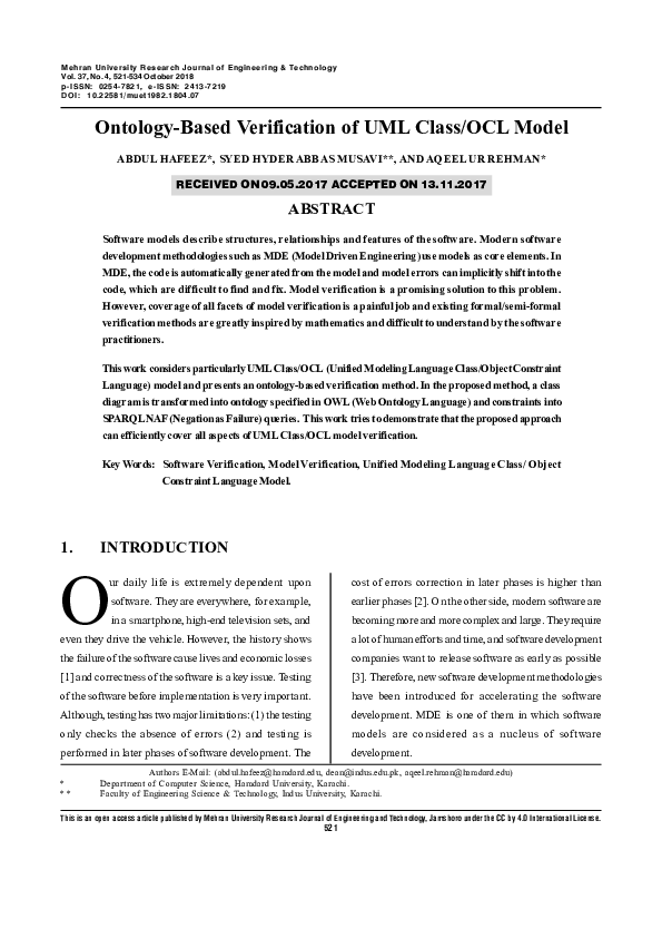 Pdf Ontology Based Verification Of Uml Class Ocl Model