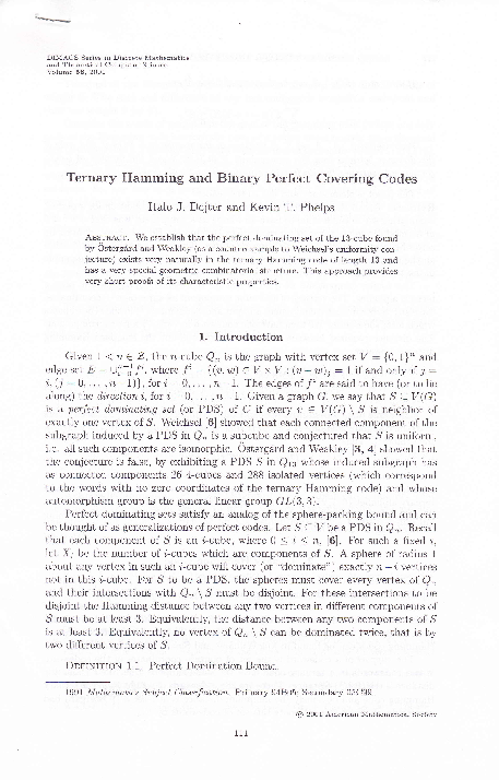 (PDF) Ternary Hamming and binary perfect covering codes