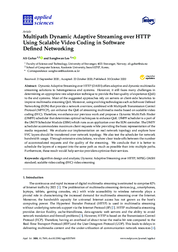Pdf Multipath Dynamic Adaptive Streaming Over Using Scalable Video Coding In Software