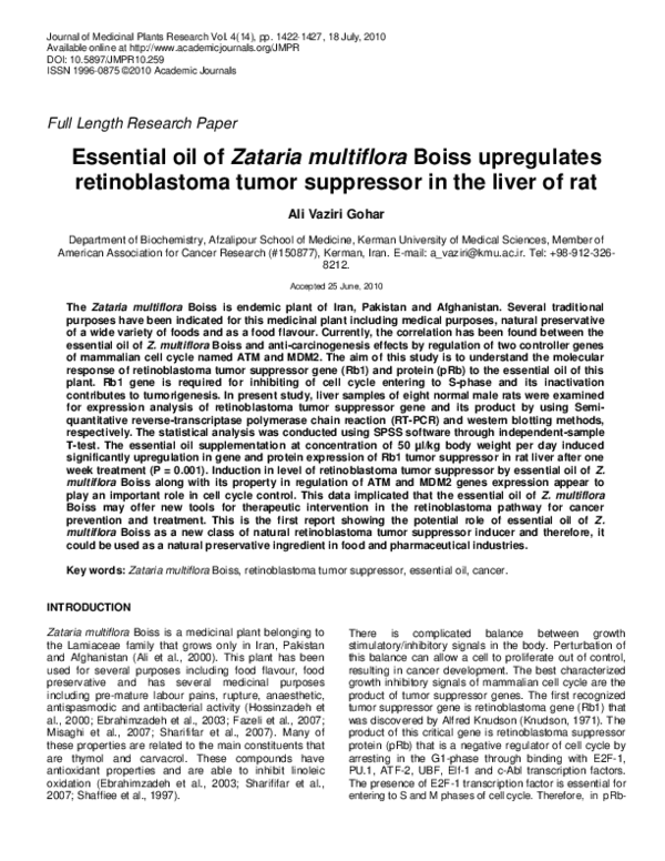 (PDF) Essential oil of Zataria multiflora Boiss upregulates ...