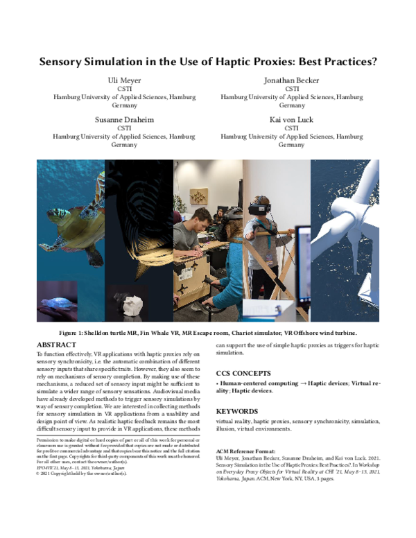 (PDF) Sensory Simulation in the Use of Haptic Proxies: Best Practices?