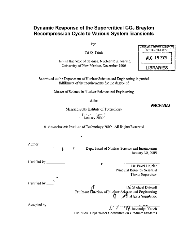 (PDF) Dynamic response of the supercritical C0₂ Brayton recompression cycle to various system ...