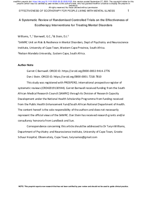 Pdf A Systematic Review Of Randomised Controlled Trials On The Effectiveness Of Ecotherapy