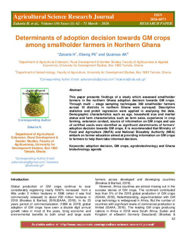 (PDF) Agricultural Science Research Journal